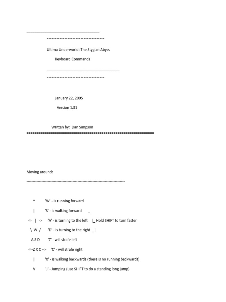 Ultima Underworld Keyboard Commands by Dan Simpson | PDF | Computer Keyboard | Human–Computer ...