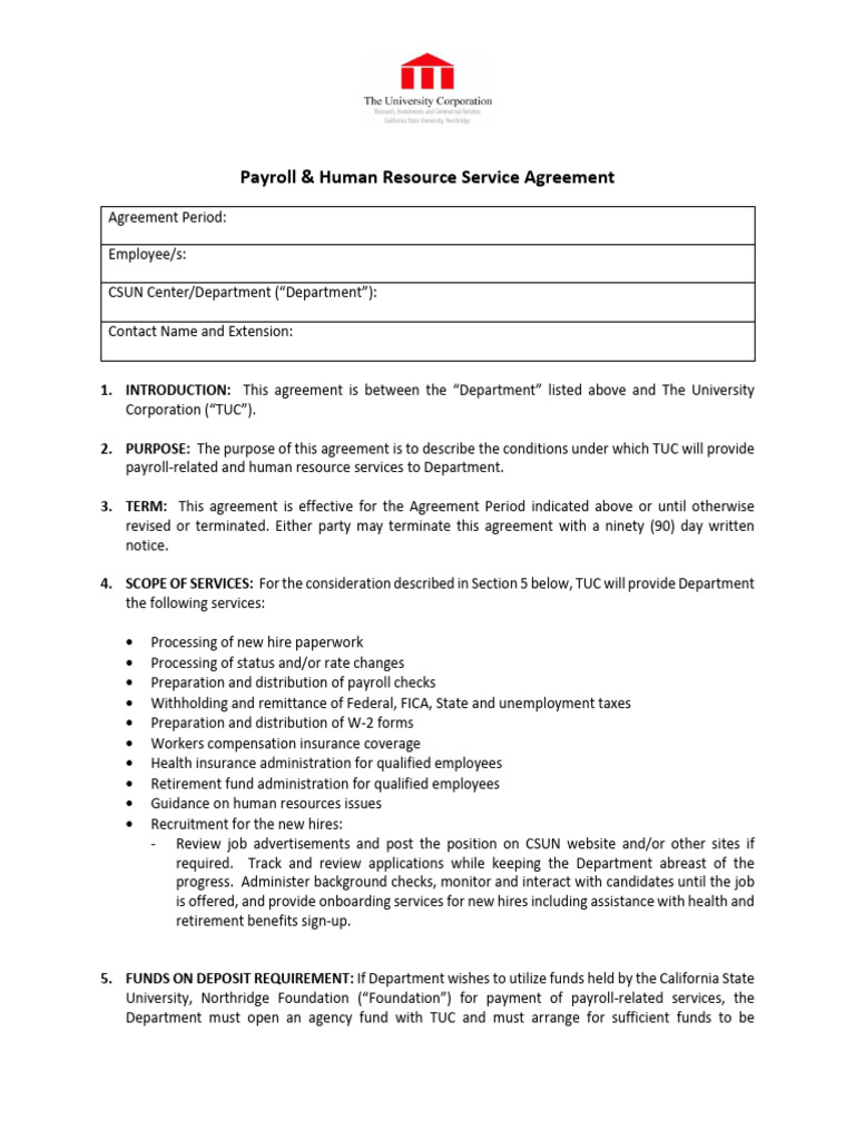 CSUN Payroll Service Agreement | PDF | Indemnity | Payroll Tax