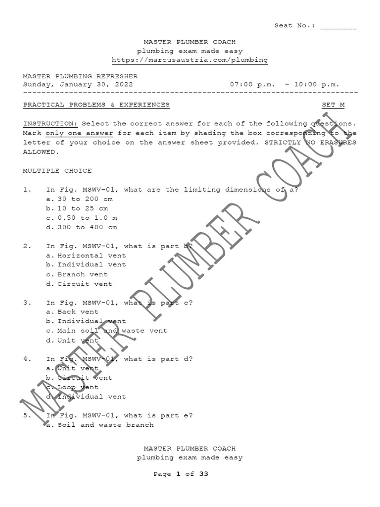 Practical Problems Refresher Set M | PDF | Plumbing | Tools