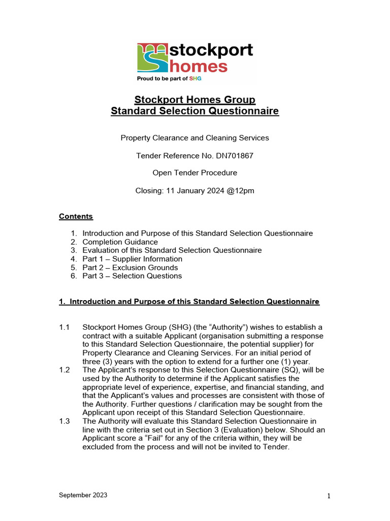 Appendix 2 - Standard Supplier Questionnaire (SQ) | PDF | Procurement ...
