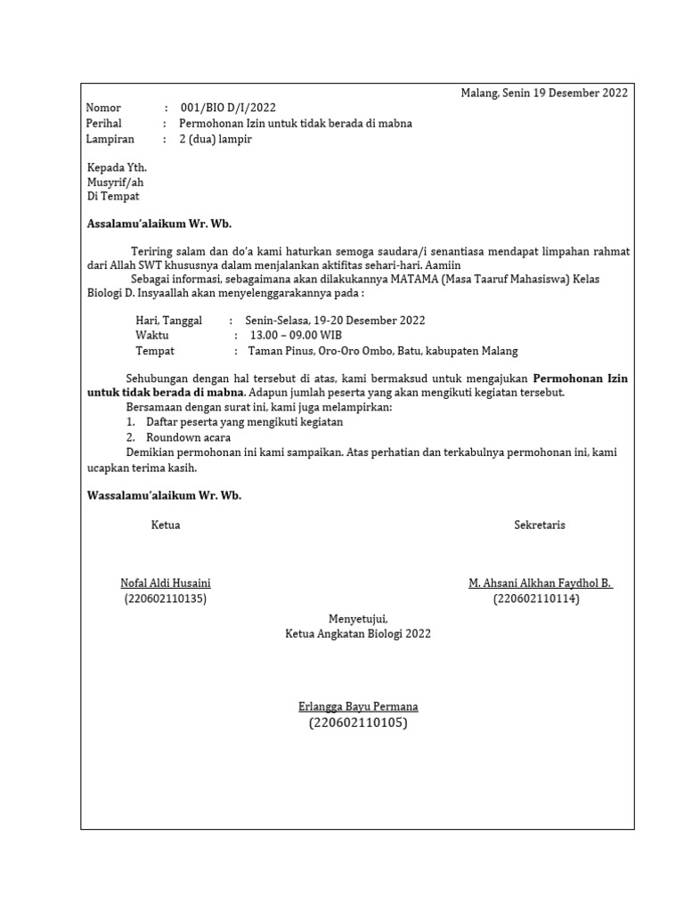 Surat Izin Makrab 1 | PDF