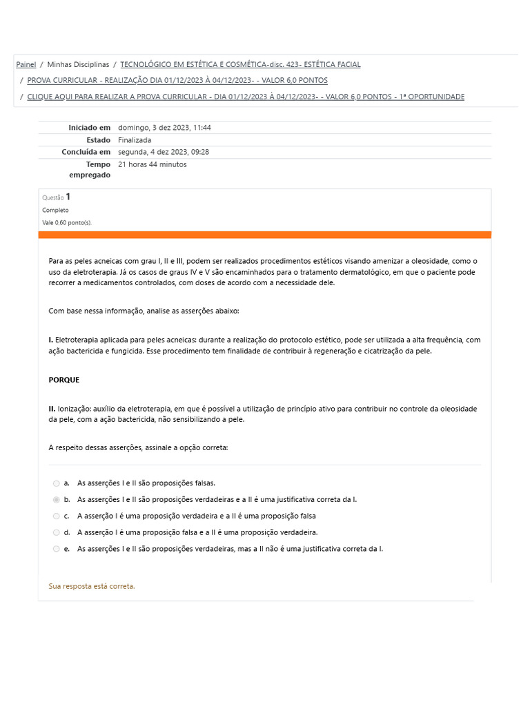 Estética Facial Prova | PDF | Pele | Cor da pele humana