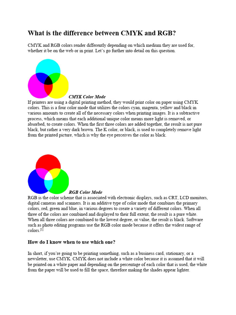 CMYK and RGB | PDF | Rgb Color Model | Color