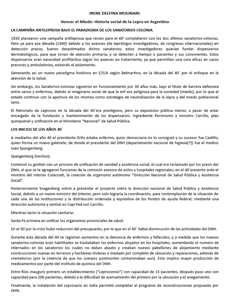 Irene Delfina Molinari | PDF | Hospital | Lepra