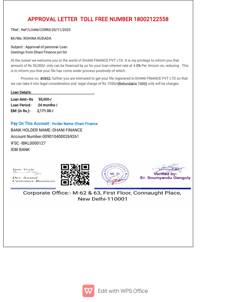 APPROVAL LETTER Dhani | PDF