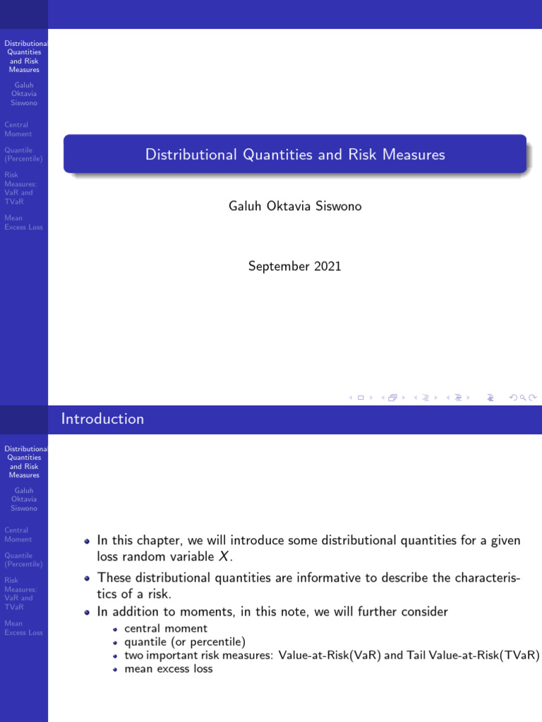 2 Distributional Quantities and Risk Measures | PDF | Value At Risk ...