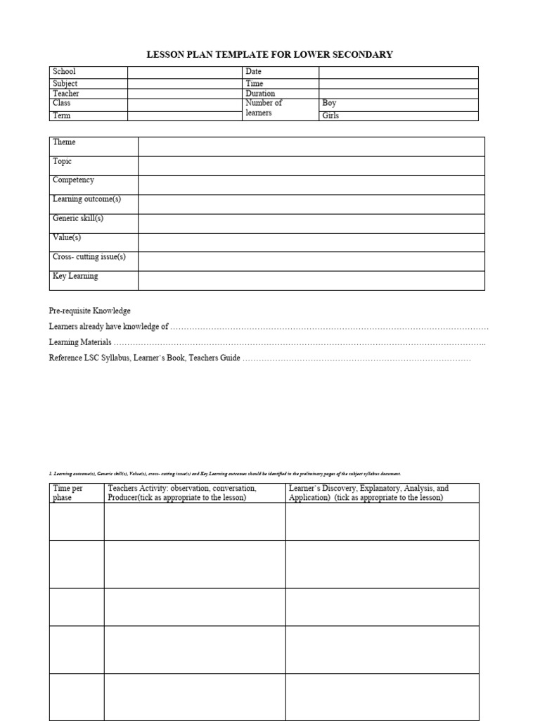 Lesson Plan Template For Upper Secondary | PDF