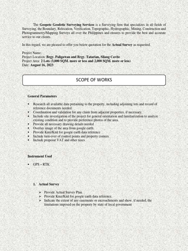 Revised - Quotation For Actual Survey in Silang, Cavite | PDF ...