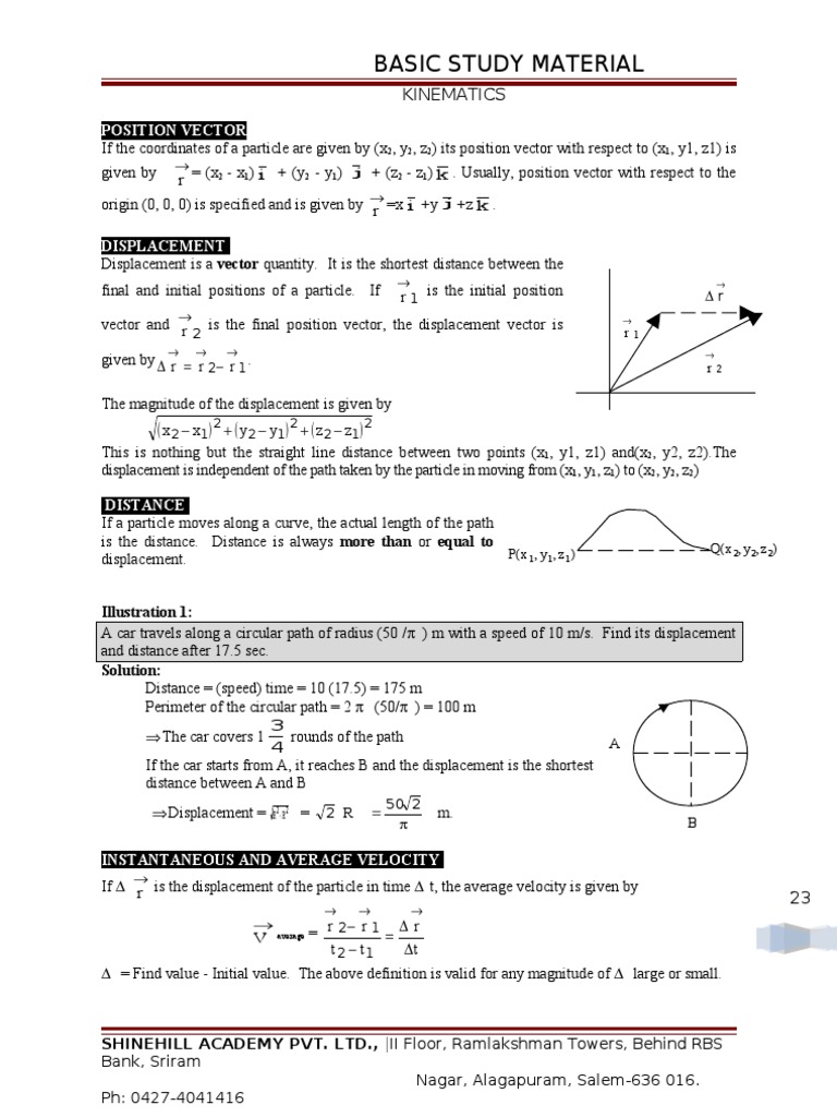 Basic Study Material - Kinematics | PDF | Acceleration | Kinematics