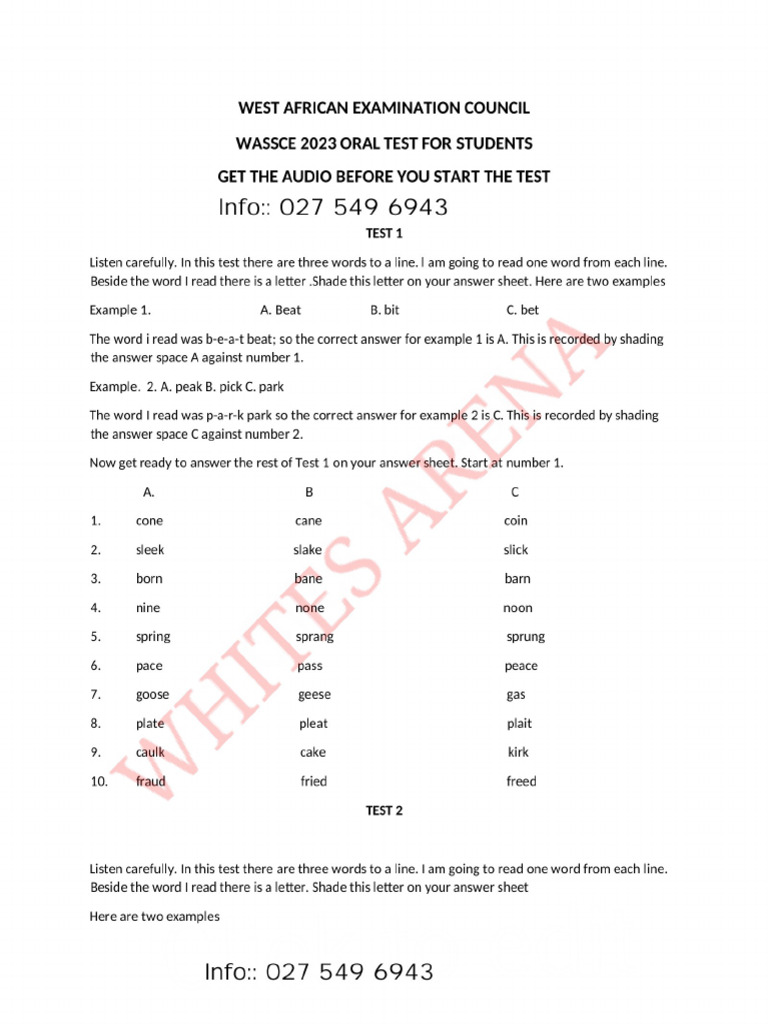 Wassce 2023 English Orals.. | PDF