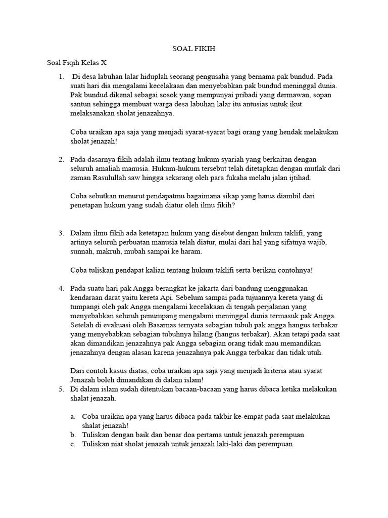 SOAL FIKIH Kelas X Dan XI | PDF | Filsafat | Fiksi Misteri, Thriller, & Kejahatan