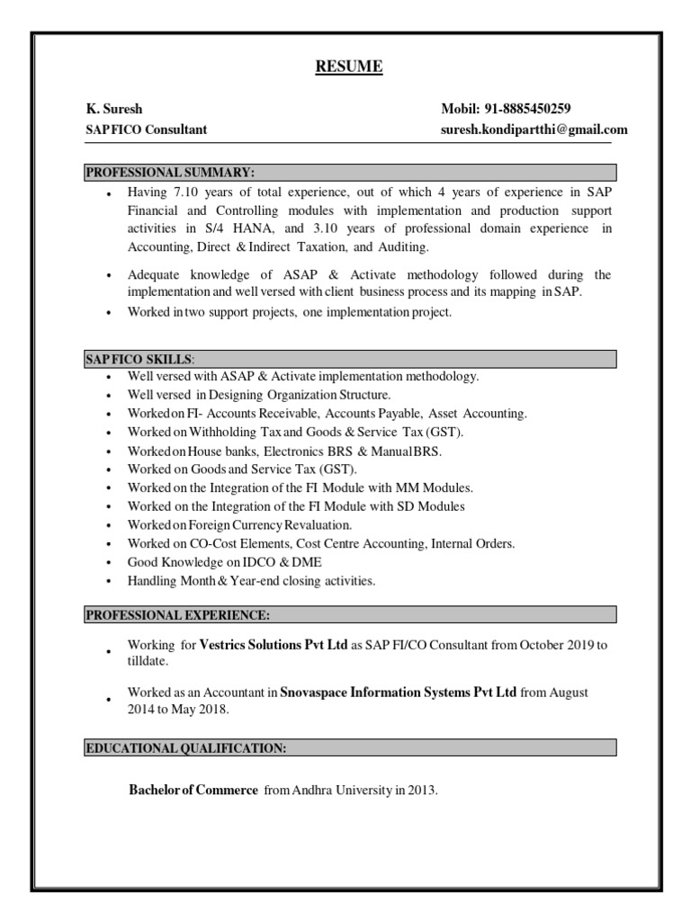 Resume - Suresh SAP FICO | PDF | Business | Economies Resume - Suresh SAP FICO | PDF | Business | Economies