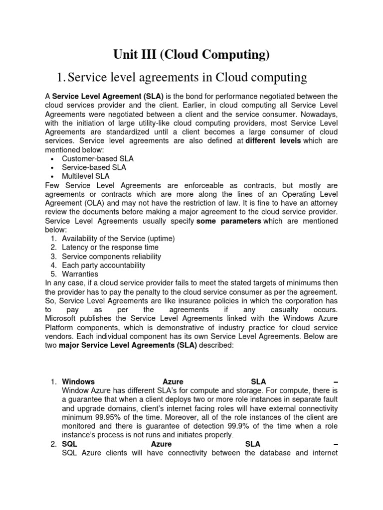 Unit III Cloud Computing CSE 8th Semester | PDF | Map Reduce | Service Level Agreement