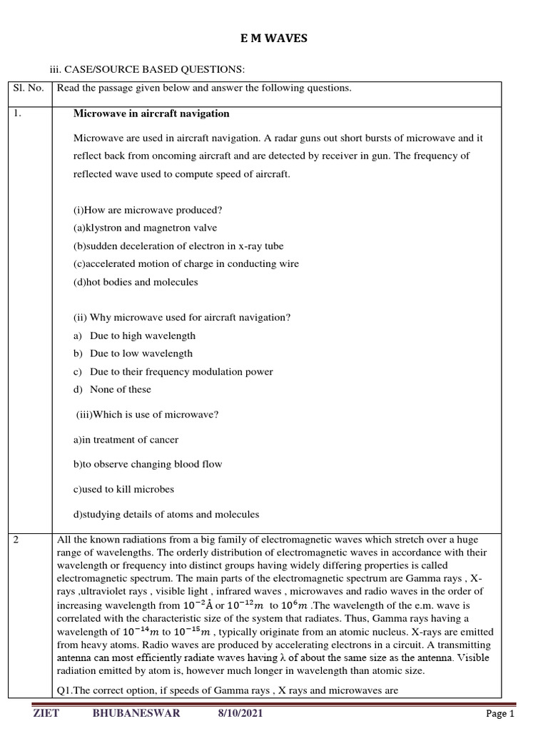 Physics XII CH 8 CASE STUDY Electromagnetic Waves | PDF | Electromagnetic Radiation ...
