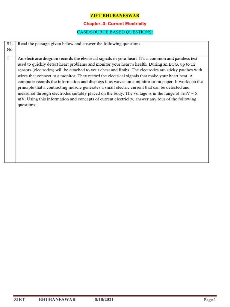 Physics XII CH 3 CASE STUDY Current Electricity | Download Free PDF | Resistor | Electrical ...