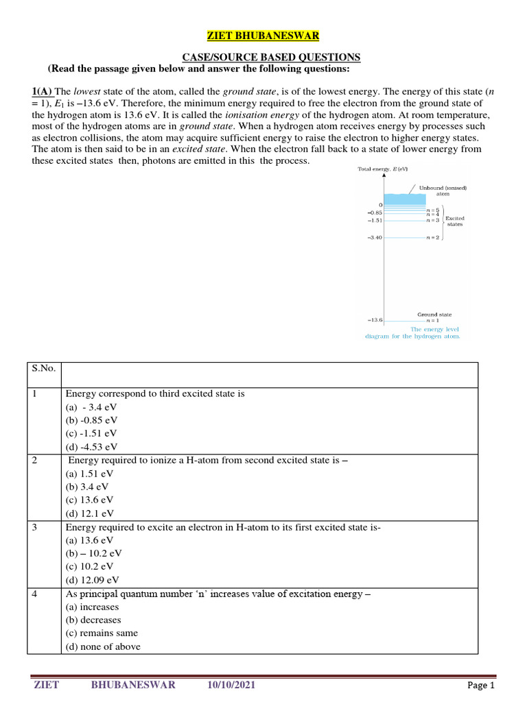 Physics Xii CH 12 Case Study Atoms | PDF | Atoms | Atomic Nucleus