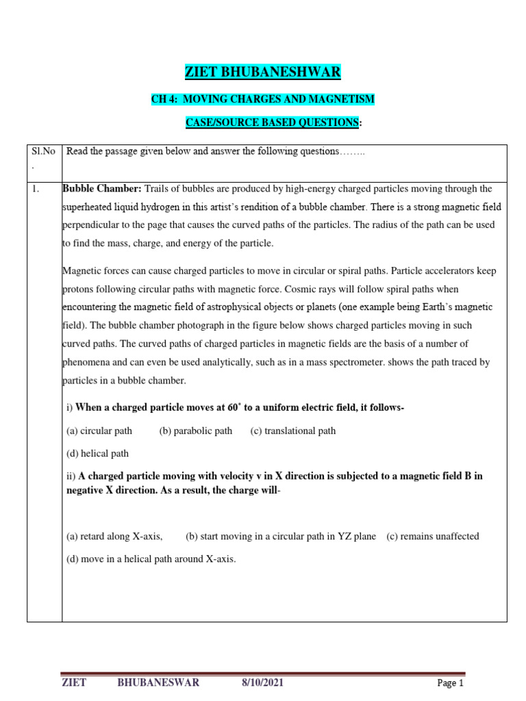 Physics XII CH 4 CASE STUDY Moving Charges and Magnetism | PDF | Magnetic Field | Aurora