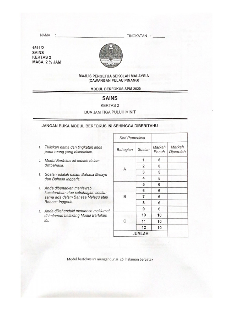 3 - Trial SC Teras SPM 2020 Penang K2 | PDF