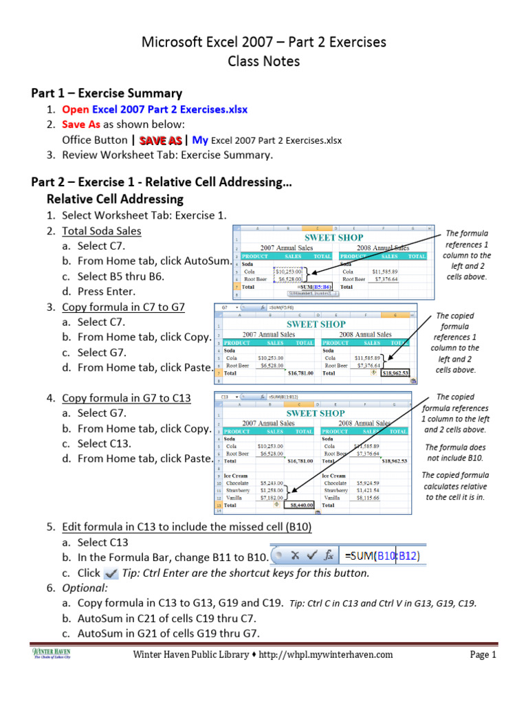 Excel 2007 Part 2 Class Notes | PDF | Spreadsheet | Computer File