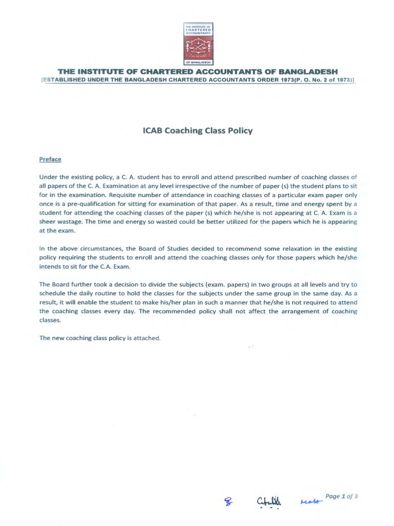 CA-coaching Class Policy | PDF