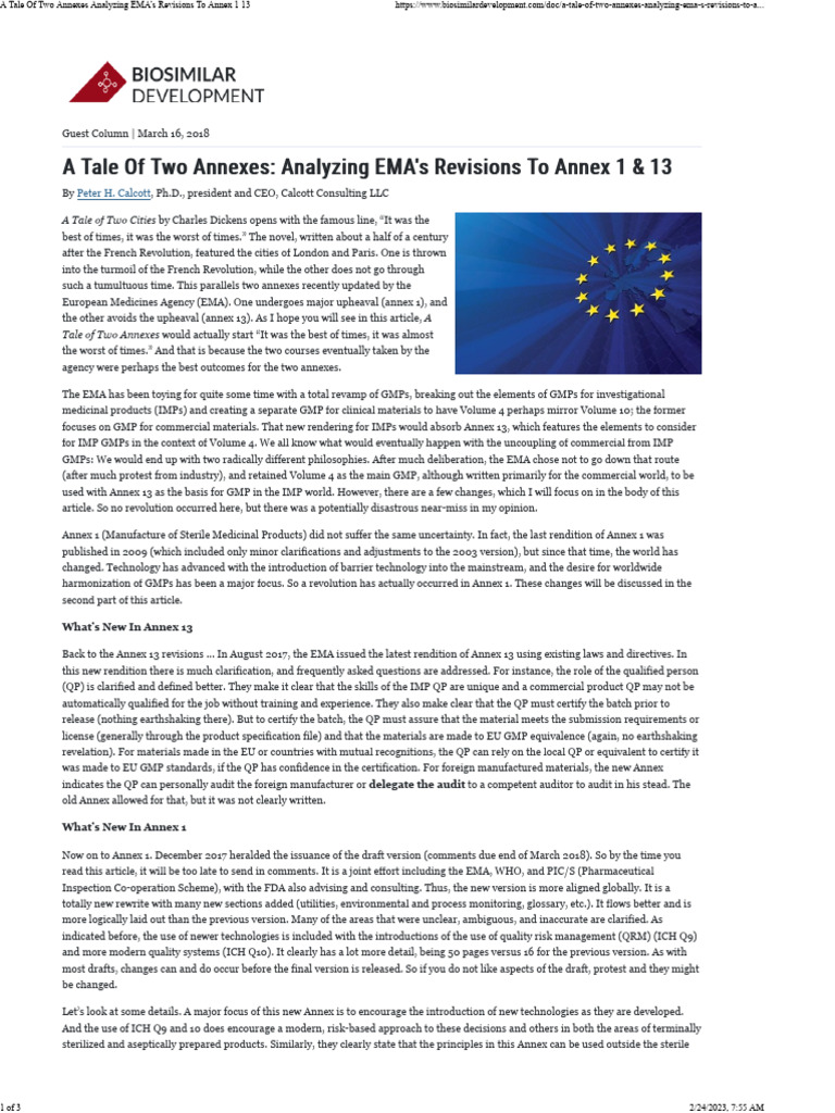 A Tale of Two Annexes Analyzing Ema S Revisions To Annex 0001 | PDF | Audit A Tale of Two Annexes Analyzing Ema S Revisions To Annex 0001 | PDF | Audit