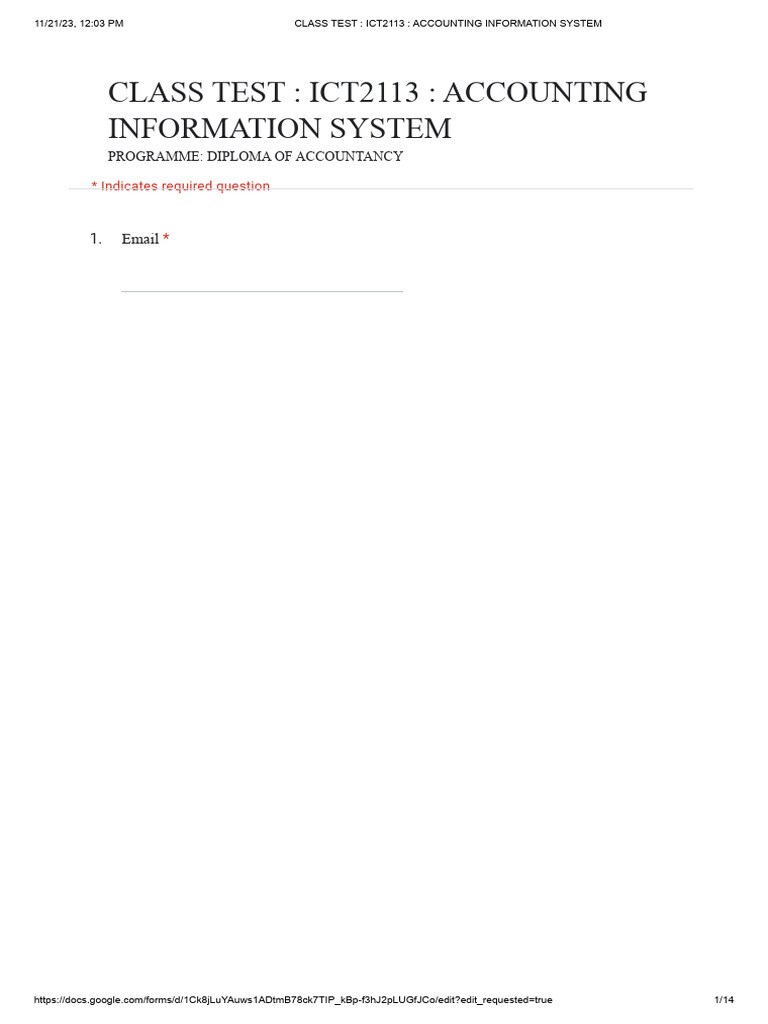 Class Test ICT2113 Oct'23 - Google Forms | PDF | Enterprise Resource ...