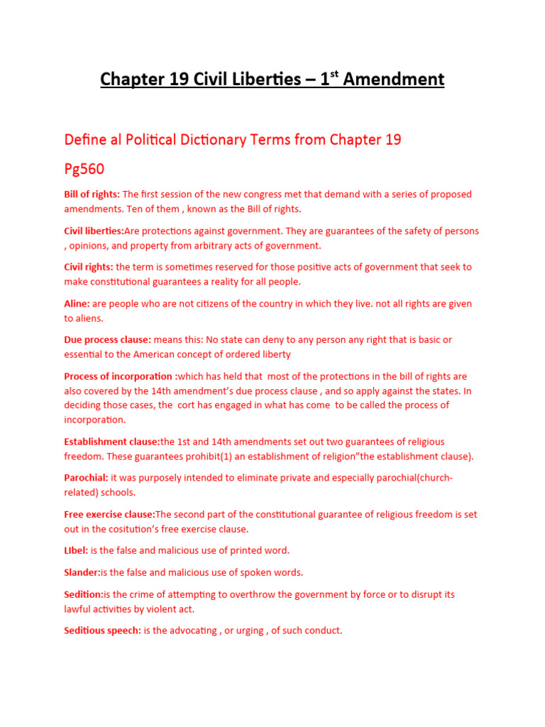 Mariana Arellano Alva - Gov CH 19 Vocabulary | PDF | Establishment Clause | Incorporation Of The ...