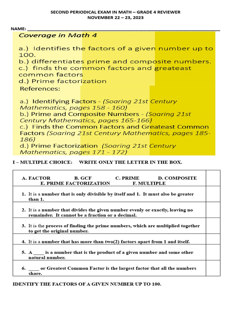 Second Periodical Exam in Math Grade 4 | PDF