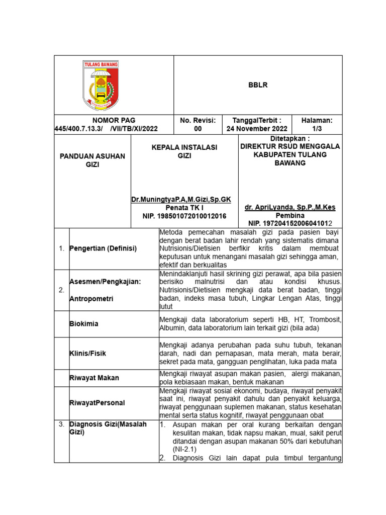 Panduan Gizi untuk BBLR | PDF