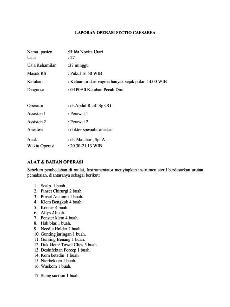 PDF Laporan Operasi Sectio Caesarea Compress | PDF