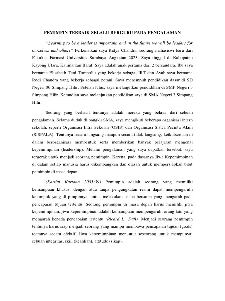 Ridya: Perjalanan Menuju Pemimpin Muda | PDF