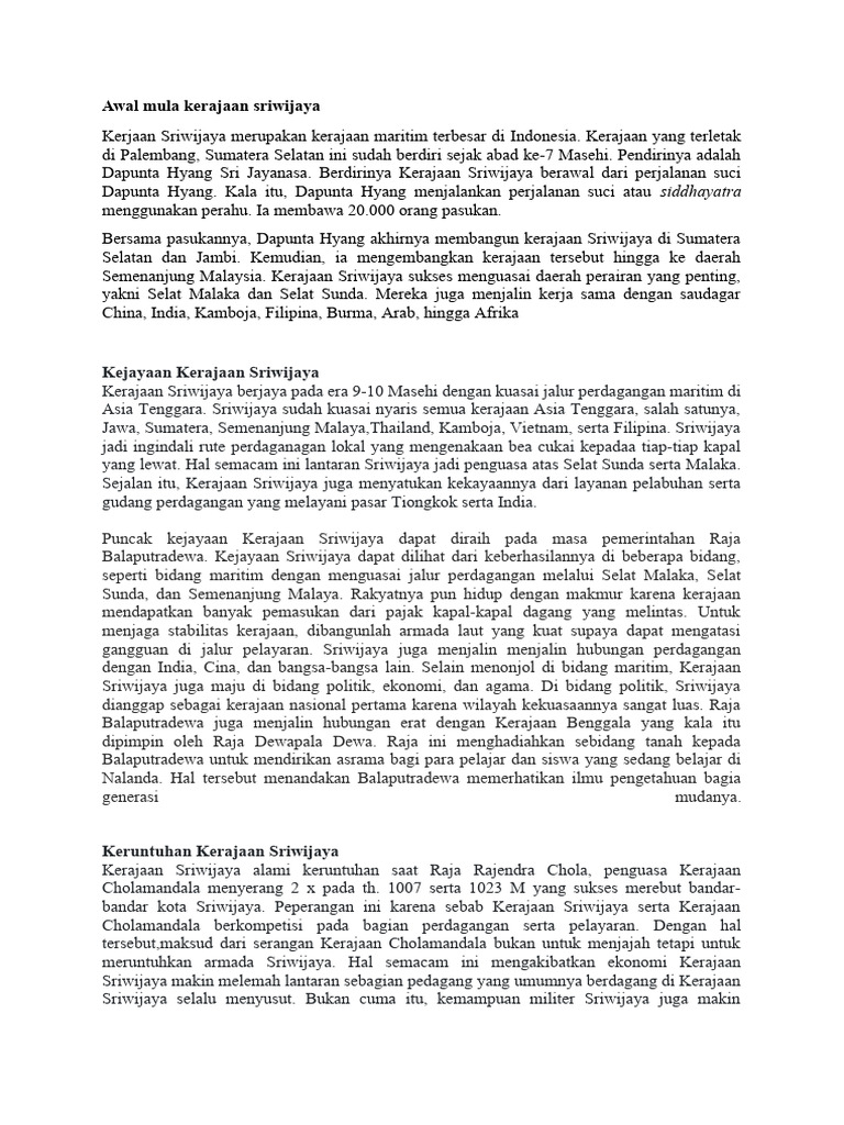 Awal Mula Kerajaan Sriwijaya | PDF | Sejarah
