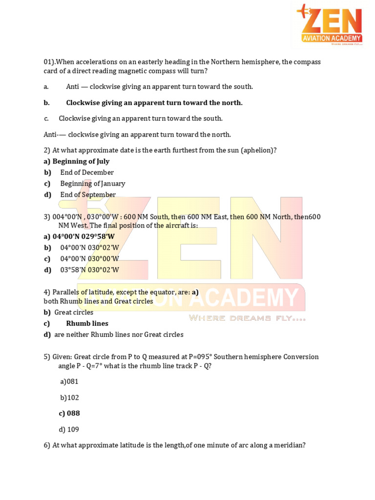 Aviation Navigation and Flight Questions | PDF | Latitude | Metrology