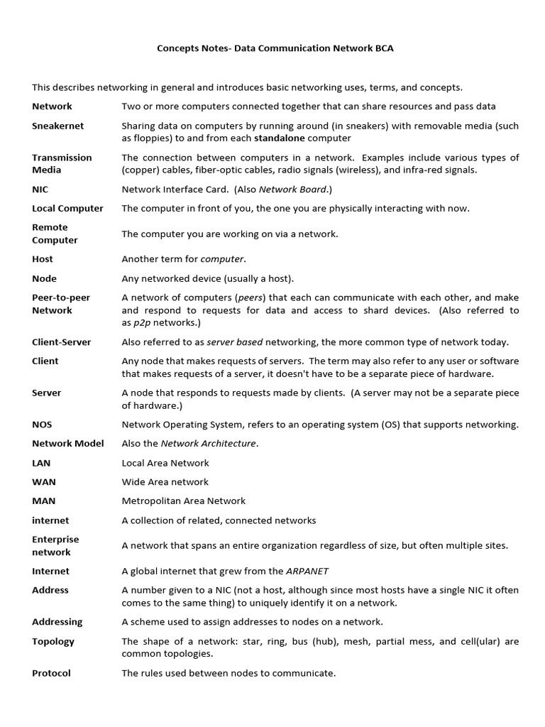 Concept Notes DCNetwrk BCA | Download Free PDF | Transmission Control ...