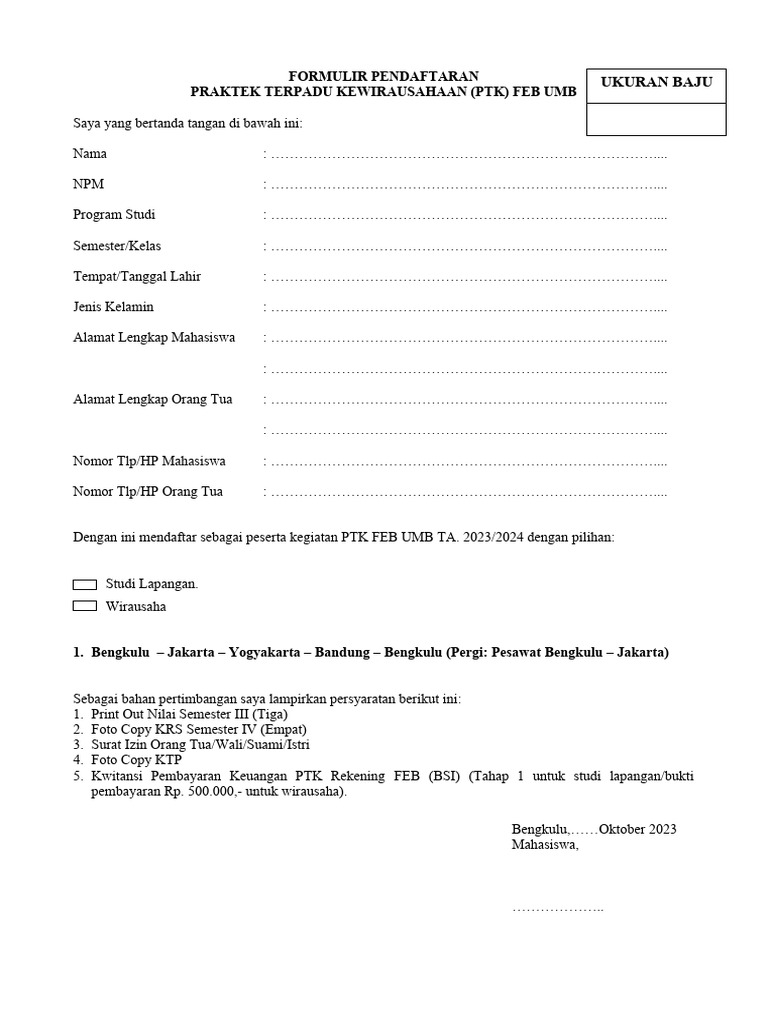 Form. Pendaftrn PTK (2024) (Ok) | PDF