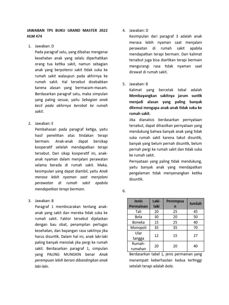 Jawaban TPS Buku Grand Master 2022 HLM 474 | PDF
