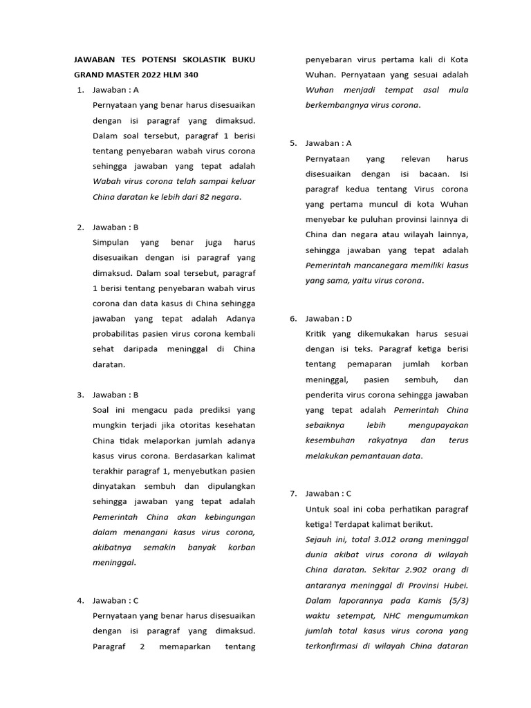 Jawaban TPS Buku Grand Master 2022 HLM 340 | PDF