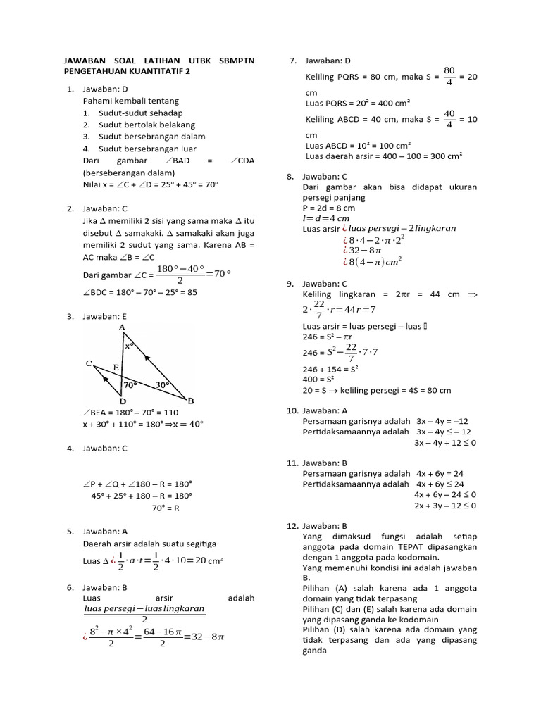 Jawaban Soal Latihan Utbk SBMPTN Pengetahuan Kuantitatif 2 | PDF