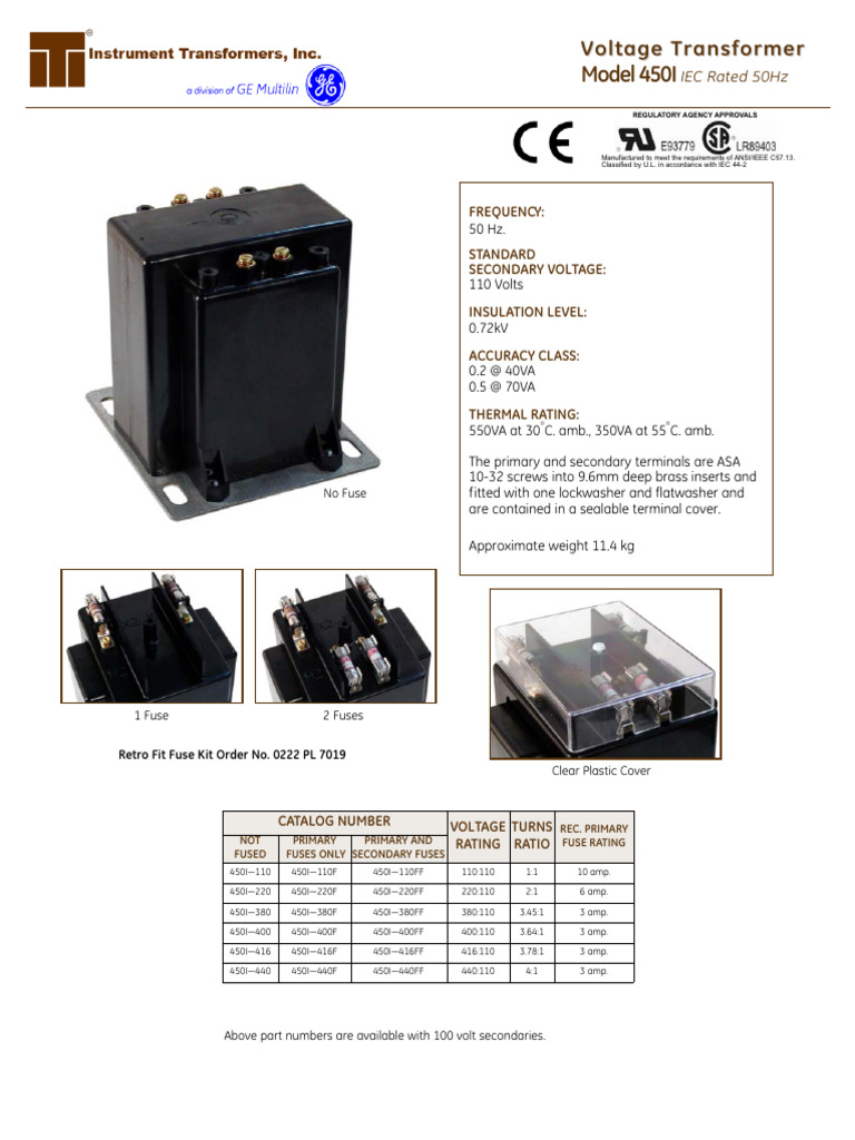Model 450I: V Oltage Transformer | PDF | Fuse (Electrical) | Transformer