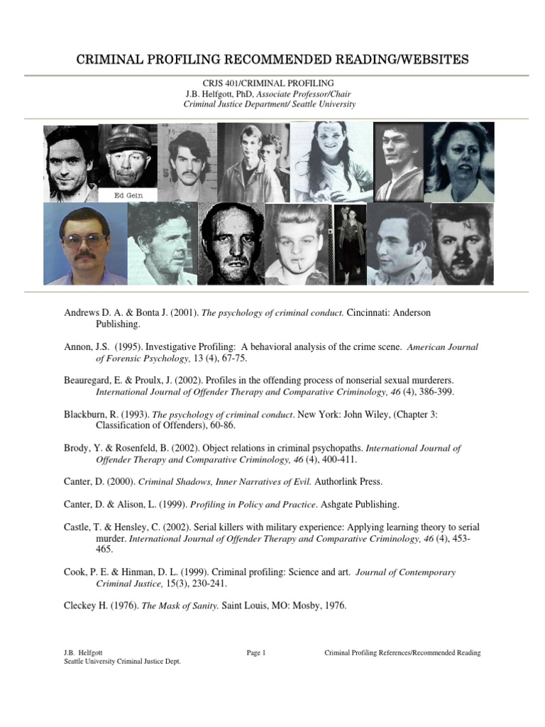 Criminal Profiling Recommended Reading-07 | Offender Profiling ...