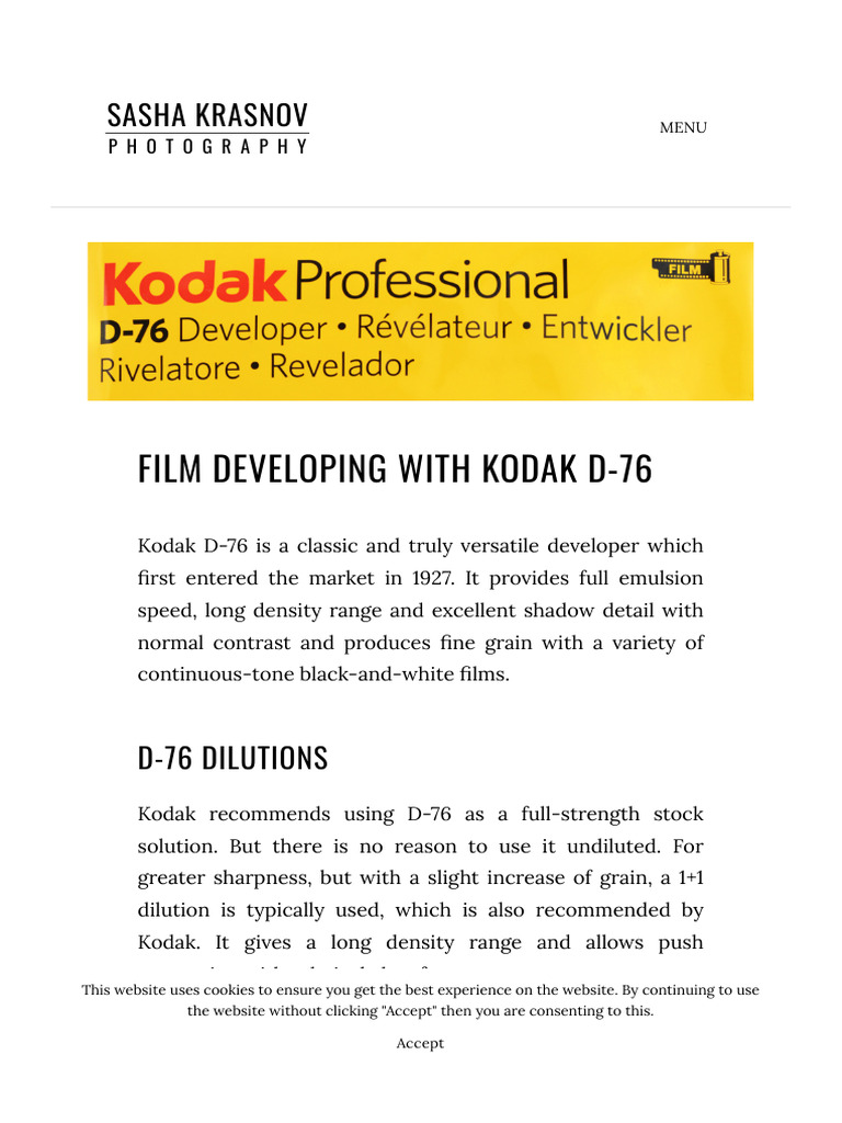 Film Developing With Kodak D-76, Dilutions 1+1, 1+3, 1+5, Push and Pull ...