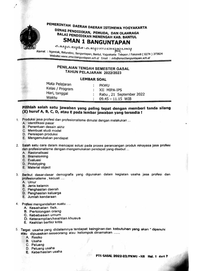 Pkwu PTS Sem 1 Xii 2022 | PDF