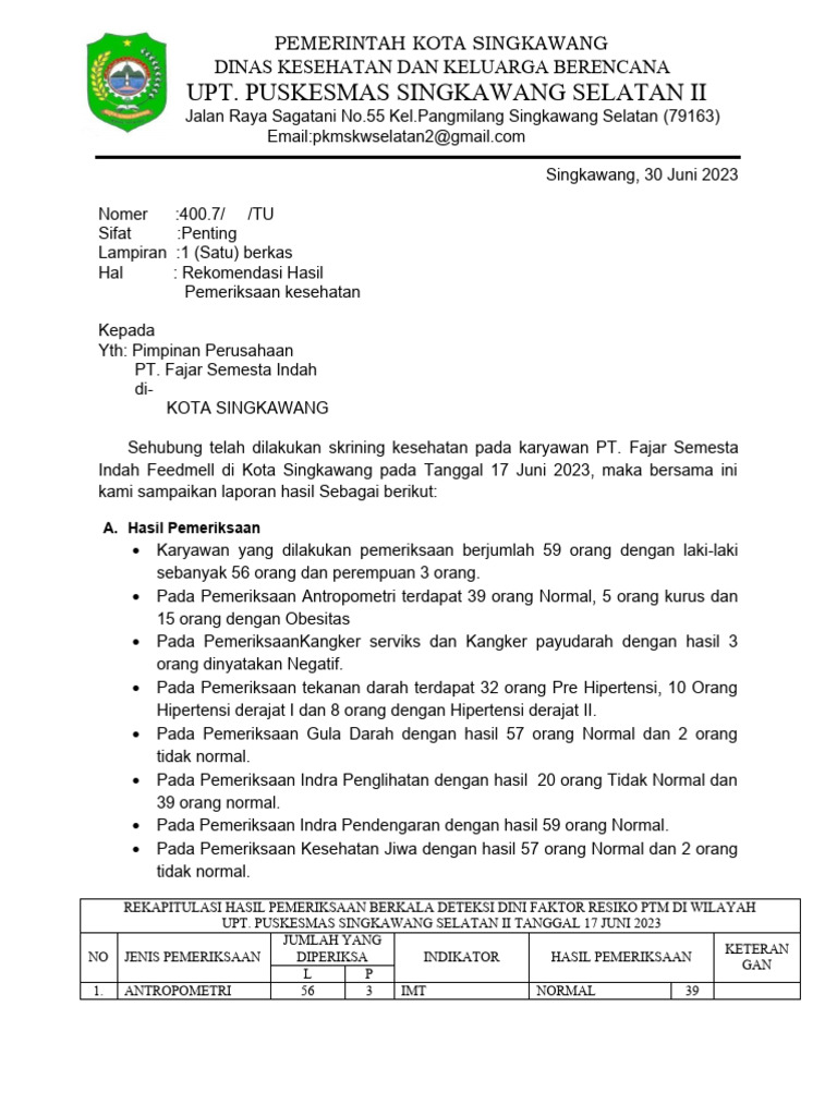 Surat Rekomendasi PT. FSI | PDF