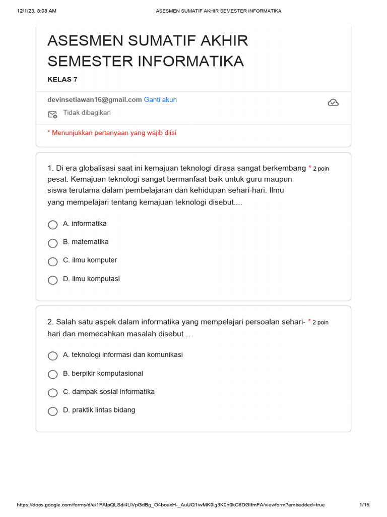 Asesmen Sumatif Akhir Semester Informatika | PDF