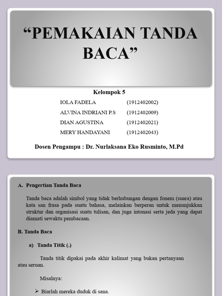 Pemakaian Tanda Baca (Kelompok 5) | PDF