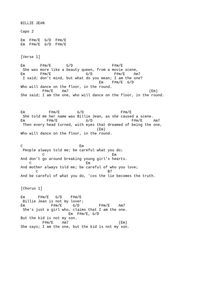Billie Jean: Lyrics Overview | PDF | Art | Poetry