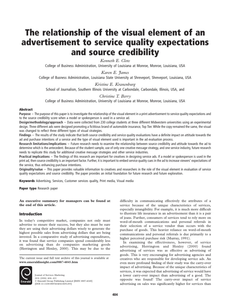 Visual Elements in Service Advertising | PDF | Credibility | Advertising