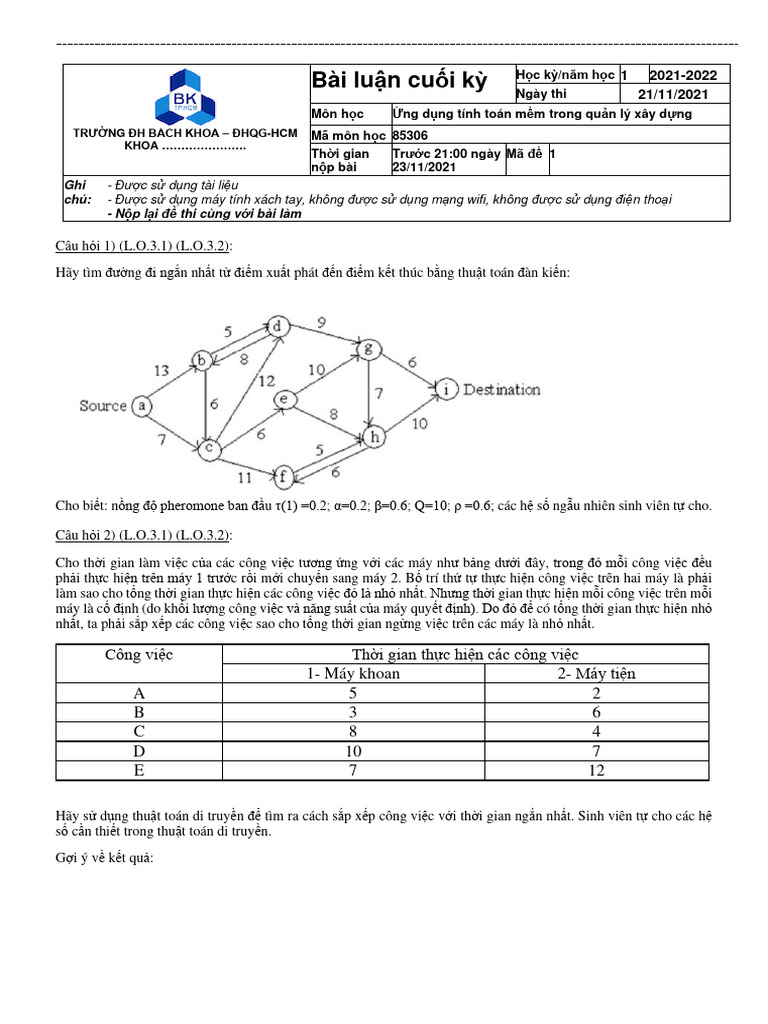 Đề thi cuối kỳ hk I 2021-2022 TTM | PDF