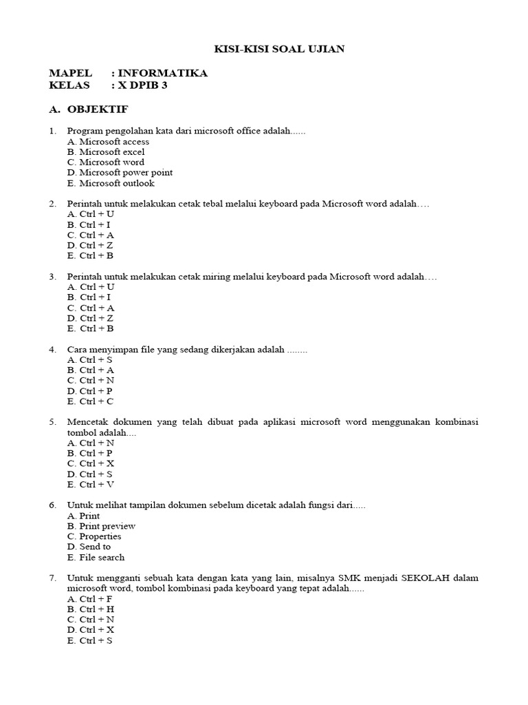 Kisi-Kisi Ujian Semester Ganjil Informatika X Dpib 3 Desember 2023 | PDF | Metode & Bahan Ajar ...