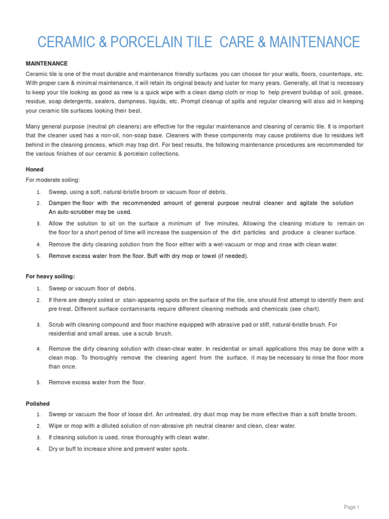 Ceramic Porcelain Tile Care Maintenance | PDF | Vacuum Cleaner | Soil